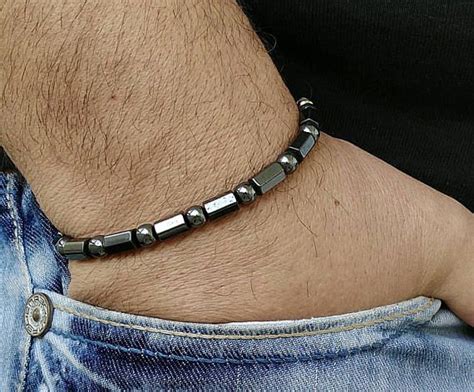 Pulsera De Hombre Hematite Pulsera Magnética Perle Homme Etsy España