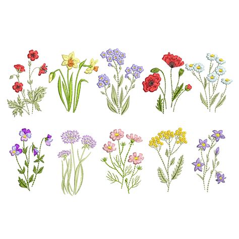10 Flower Machine Embroidery Designs Wildflower Pattern Instant