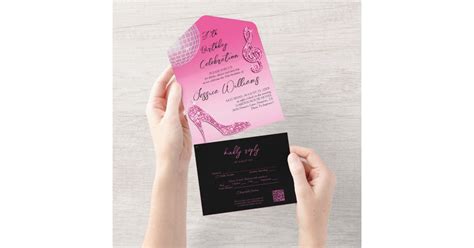Glitzy Pink And Black 30th Birthday Qr Code All In One Invitation Zazzle