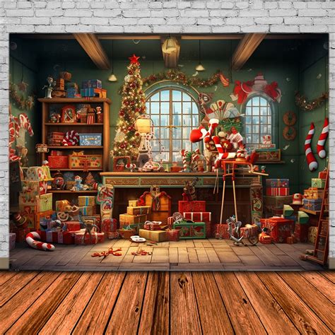 Christmas Santa Claus House Room Backdrop Rr7 853
