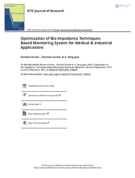 Pdf Optimization Of Bio Impedance Techniques Based Monitoring System