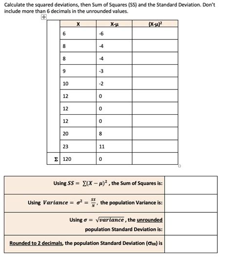Solved Calculate The Squared Deviations Then Sum Of Squares Ss And The Standard Deviation