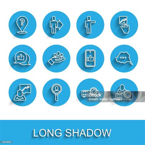 세트 라인 팀 리더 검색 사람 물음표 미디어 프로젝터 검색용 손 음성 버블 채팅 및 아이콘을 좋아합니다 벡터 Brand Name