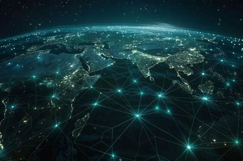 Global Network On Earth Digital Visualization Of World Connections And Technology Network