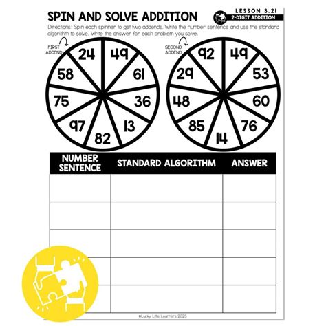 Lucky To Learn Math Lesson 321 Standard Algorithm Addition Collaboration Spin And Solve