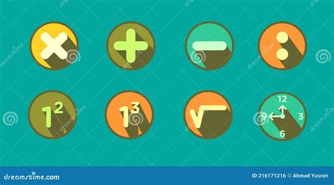 Various Flat Icon Signs Of Addition Subtraction Multiplication Division Stock Vector