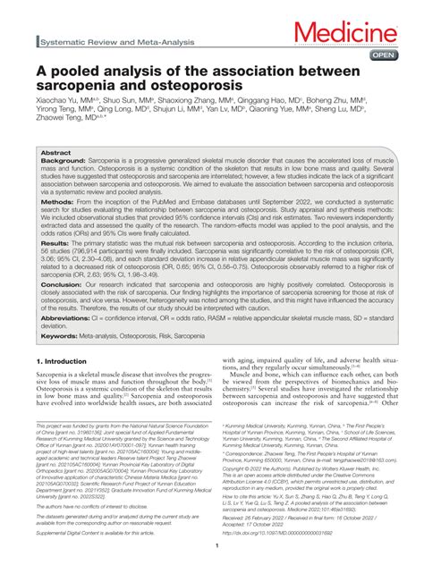 Pdf A Pooled Analysis Of The Association Between Sarcopenia And Osteoporosis
