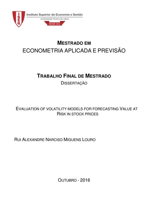 Pdf Evaluation Of Volatility Models For Forecasting Value At Risk In