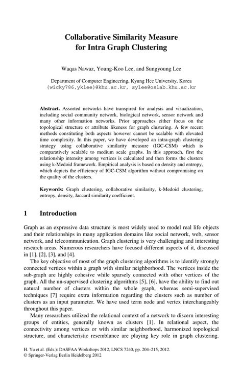 Pdf Collaborative Similarity Measure For Intra Graph Clustering