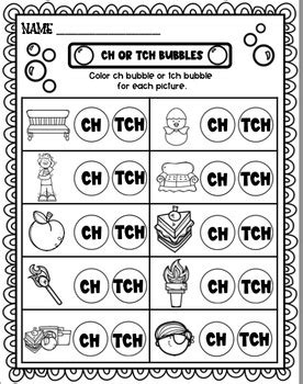 Ch Tch Worksheets Packet Independent Practice Ending Sound Tpt