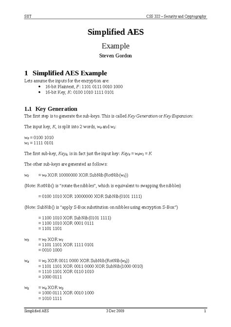 Css322y11s2h02 Simplified Aes Example Simplified Aes Example Steven Gordon 1 Simplified Aes