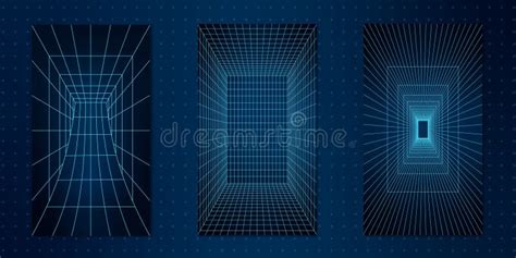 3d Wireframe Abstract Tunnel Grid Design Stock Illustration