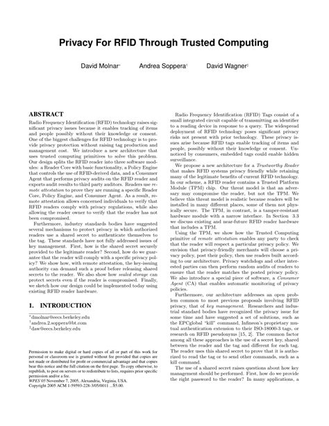 Pdf Privacy For Rfid Through Trusted Computing
