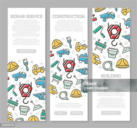 3 디지털 건설 수직 배너 아이콘 패턴의 집합입니다 벡터 일러스트 레이 션 건설 산업에 대한 스톡 벡터 아트 및 기타 이미지