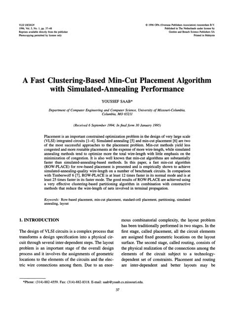 Pdf A Fast Clustering Based Min Cut Placement Algorithm With