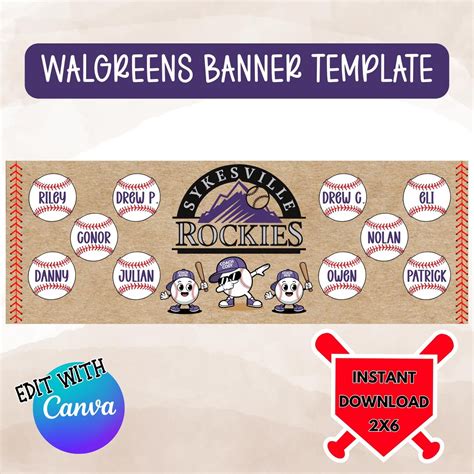 Baseball Team Banner Editablecustomizable Digital Download