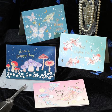 烫金贺卡套装迷夜笙歌系列ins风梦幻少女心可爱手绘情侣高级感祝福留言手工diy空白小卡片圣诞节新年元旦礼物 虎窝淘