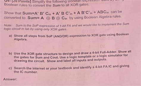 Solved Points Simplify The Following Boolean Boolean Chegg Com