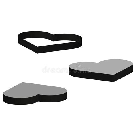 Three Heart Shapes Grey Romantic Symbols Isometric Vector Forms Love