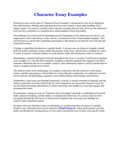 Character Essay Examples Pdf