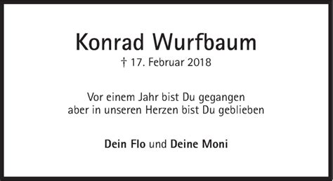 Traueranzeigen Von Konrad Wurfbaum Sz Gedenkende