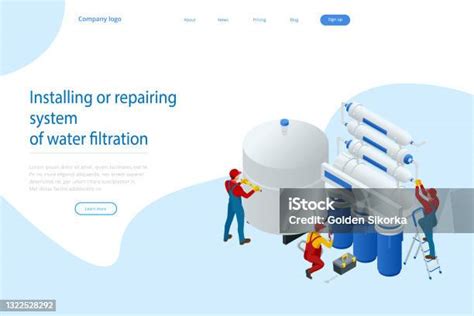 집 개념에 물 여과의 등소 측정 설치 또는 수리 시스템 정화 삼투압 시스템을 수정합니다 음료수 위생 작업 집에서 엔지니어링 네트워크 물에 대한 스톡 벡터 아트 및 기타