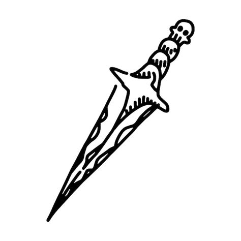 Premium Vector Cartoon Dagger Tattoo Art Dagger Doodle Style Sketch