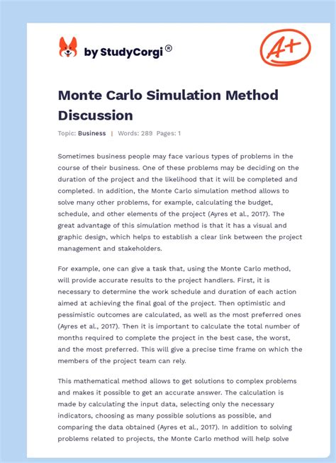 Monte Carlo Simulation Method Discussion Free Essay Example