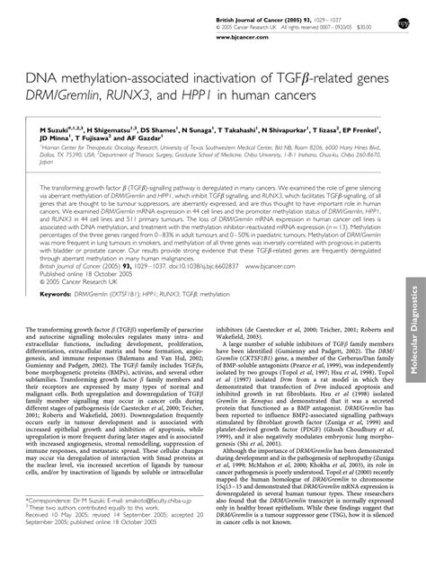 pdf dna methylation associated inactivation of tgfβ related genes