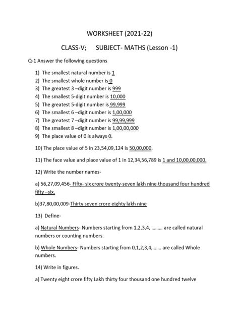 Worksheet Class 5 Lesson 1 Pdf
