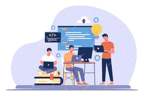 Premium Vector Programmers Working On New Ideas For Website Development Vector Illustration