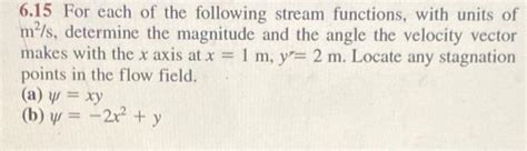 solved 6 15 for each of the following stream functions with
