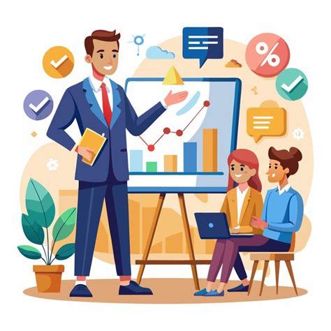 Businessman Presenting Growth Chart To Team With Percentage Increase