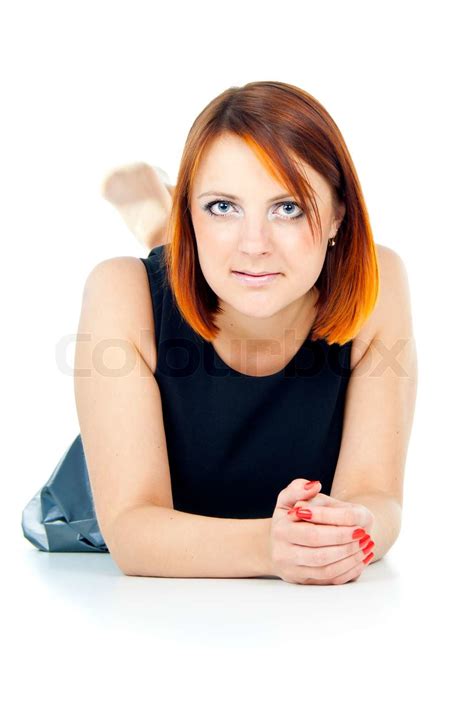 Happy Schöne Sexy Mädchen Liegt Stock Bild Colourbox