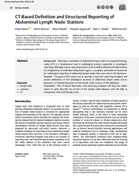 Ct Based Definition And Structured Reporting Of Abdominal Lymph Node