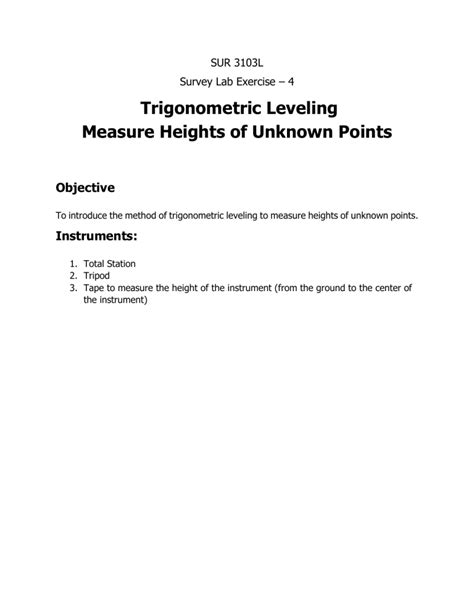 trigonometric leveling lab exercise