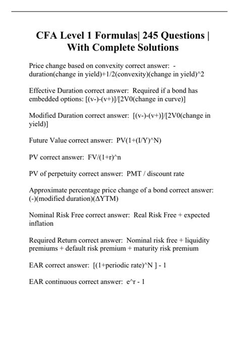 Cfa Level 1 Formulas 245 Questions With Complete Solutions Cfa Chartered Financial Cfa Level 1 Formulas 245 Questions With Complete Solutions Cfa Chartered Financial