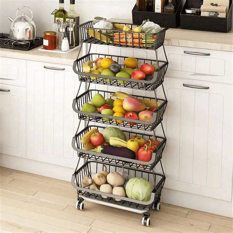 5 Tier Kitchen Fruit Vegetable Storage Cart Vegetable Basket Bins For