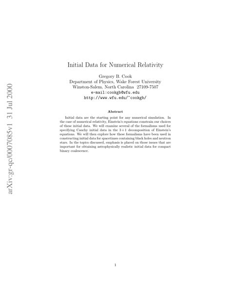 PDF Initial Data For Numerical Relativity