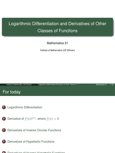 Lec 24 Logarithmic Differentiation And Derivatives Of Other Classes Of Functions Handout