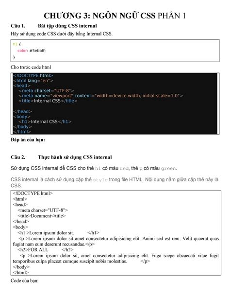 lab 4 css phan 1 0012456789 chƯƠng 3 ngÔn ngỮ css phẦn 1 câu 1