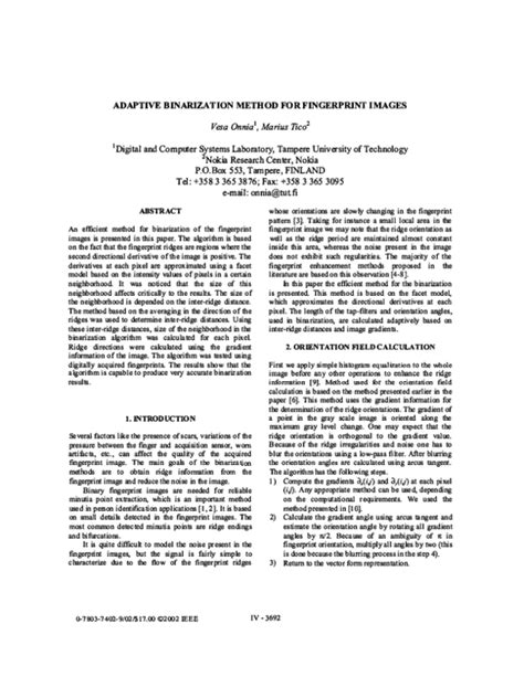 Pdf Adaptive Binarization Method For Fingerprint Images