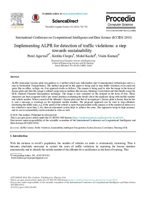 Pdf Implementing Alpr For Detection Of Traffic Violations A Step Towards Sustainability