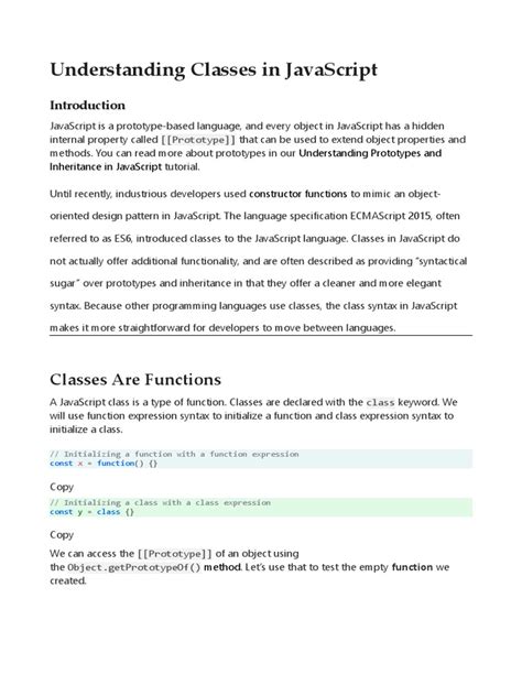 Understanding Classes In Javascript Pdf Career And Growth Computers