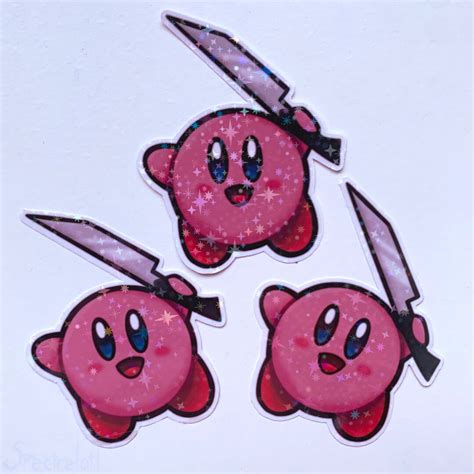 Kirby Inspired Knife Meme Holographic Vinyl Sticker Etsy