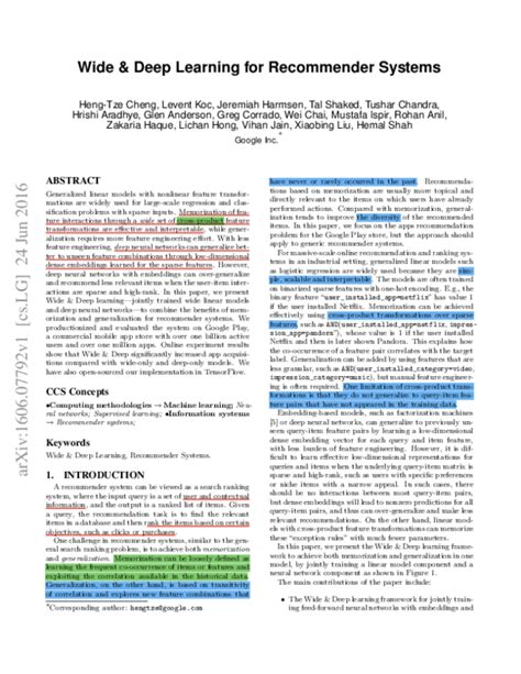 Pdf Wide And Deep Learning For Recommender Systems