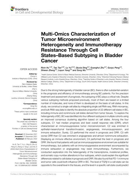 Pdf Multi Omics Characterization Of Tumor Microenvironment Heterogeneity And Immunotherapy