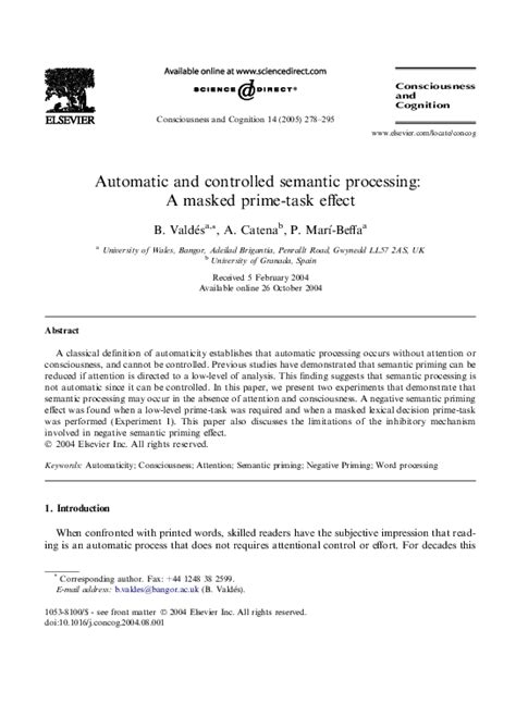 Pdf Automatic And Controlled Semantic Processing A Masked Prime Task