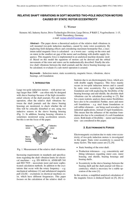 Pdf Relative Shaft Vibrations In Soft Mounted Two Pole Induction Motors Caused By Static Rotor