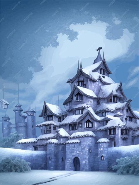 Premium Vector Snow Queen Castle Fantasy Snow Land On Hill Trees In
